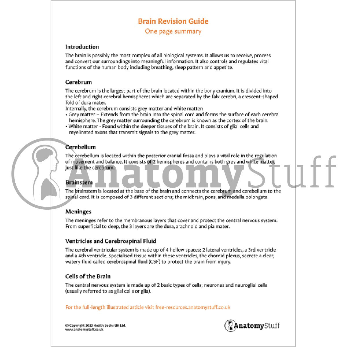 Free Resources - One Page Summaries – AnatomyStuff