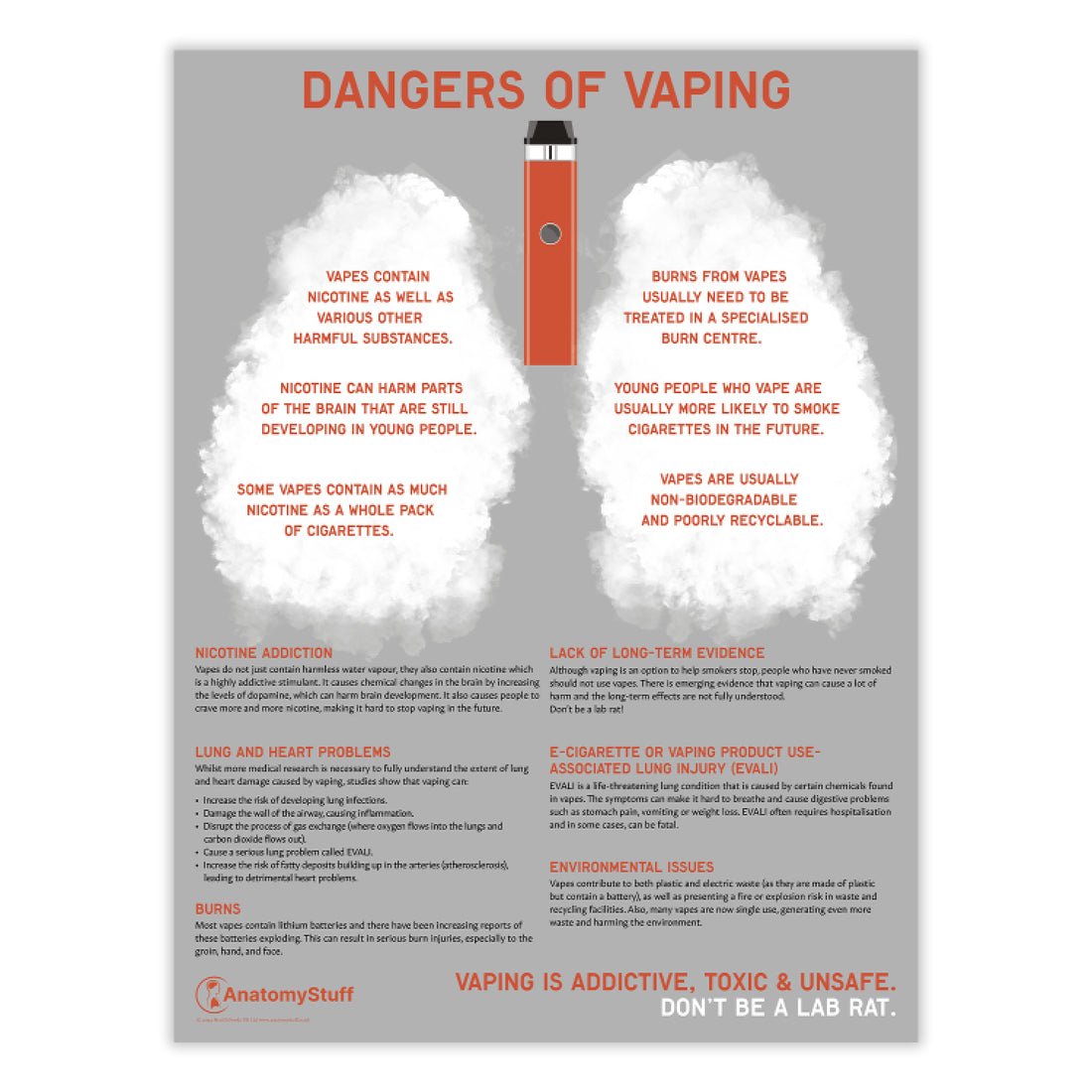 Dangers of Vaping Poster | Chart – AnatomyStuff