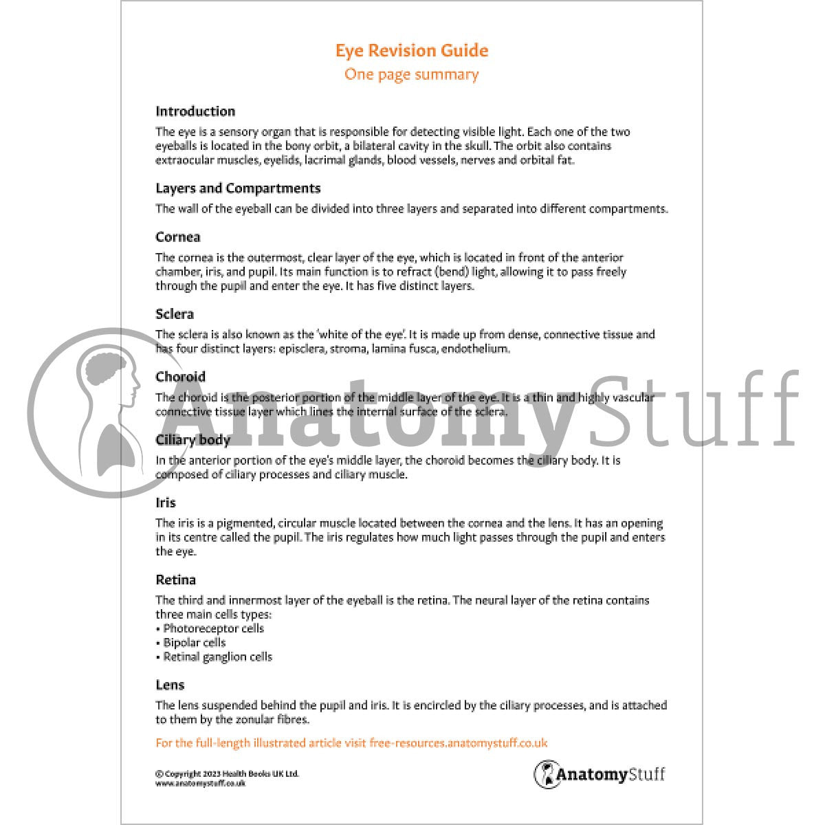 Eye Revision Guide One Page Summary | Free Download – AnatomyStuff