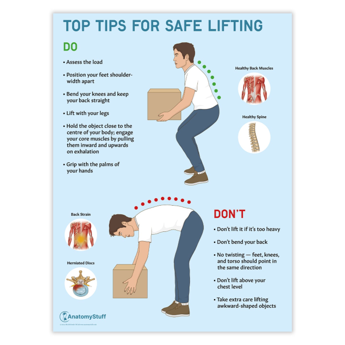 Top Tips For Safe Lifting Poster | Manual Handling Chart – AnatomyStuff